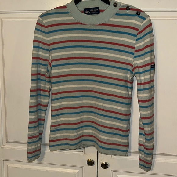 Saint James | Sweaters | Saint James Rare Aqua Striped Wool Sweater ...